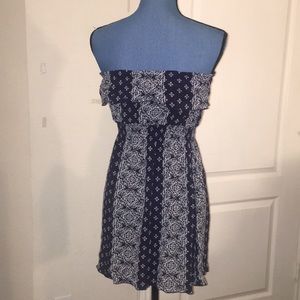 Timing | Dresses | Strapless Dress In Navy Blue Paisley Pattern | Poshmark